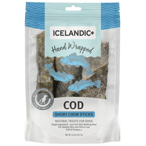 Icelandic Cod Skin 5" Short Hand Wrapped Dog Chew Stick, 3-Pack, 2.8-oz ...