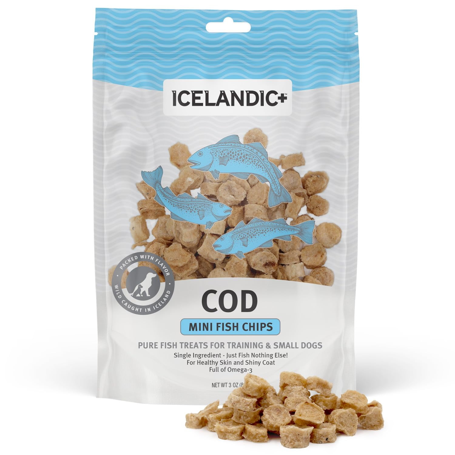 Icelandic+ Mini Fish Chips: MZF22 Cod - 2.5oz Bag, Dog Treats, Wild ...
