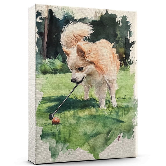 Icelandic Sheepdog Dog Canvas Golf Stretched Canvas Size 8x12 – Funny ...