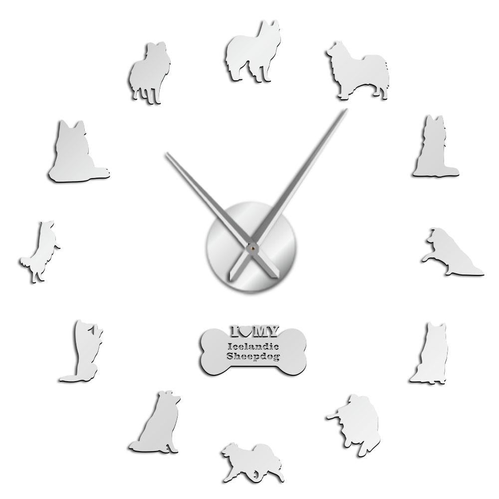 Icelandic Sheepdog Silouette Frameless Wall Clock Stickers, DIY Modern ...