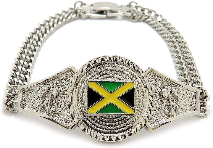 Icemond Jamaica Flag Center Piece 8 Inches Cuban Link Chain Bracelet in ...