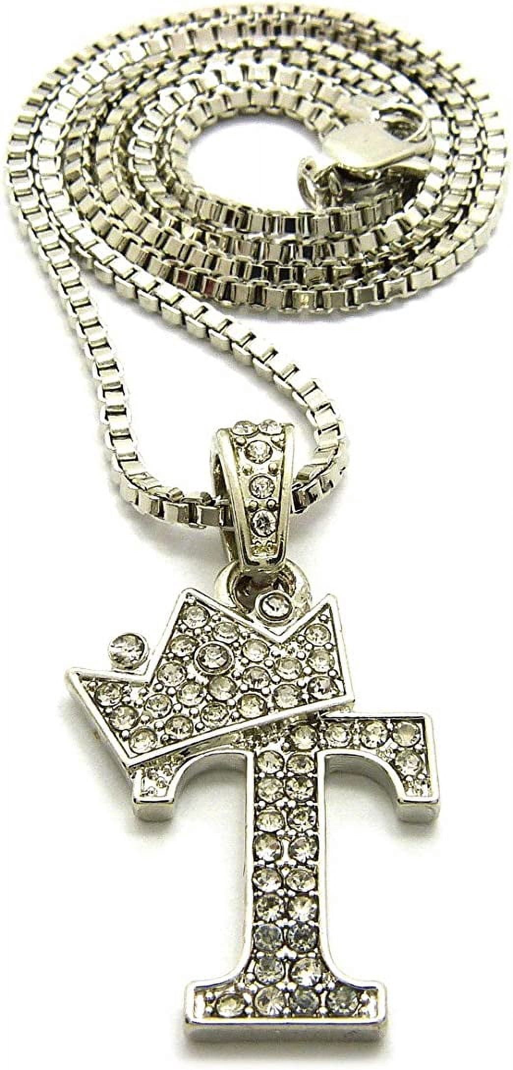 Icemond Rhinestone Studded Crown Small Initial Alphabet Letter Pendant ...