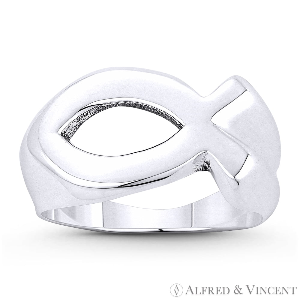 Ichthus / Ichthys Fish Jesus Symbol 10x18mm Christian Catholic Charm Right-Hand Ring in Oxidized ...