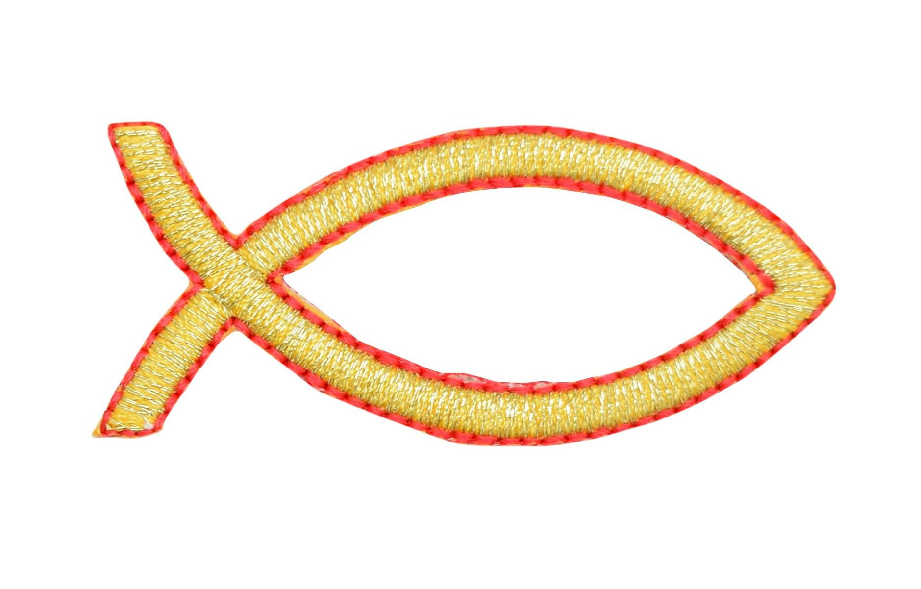 Ichthus - Jesus Fish - Red/Gold -Religious - Iron on Applique ...
