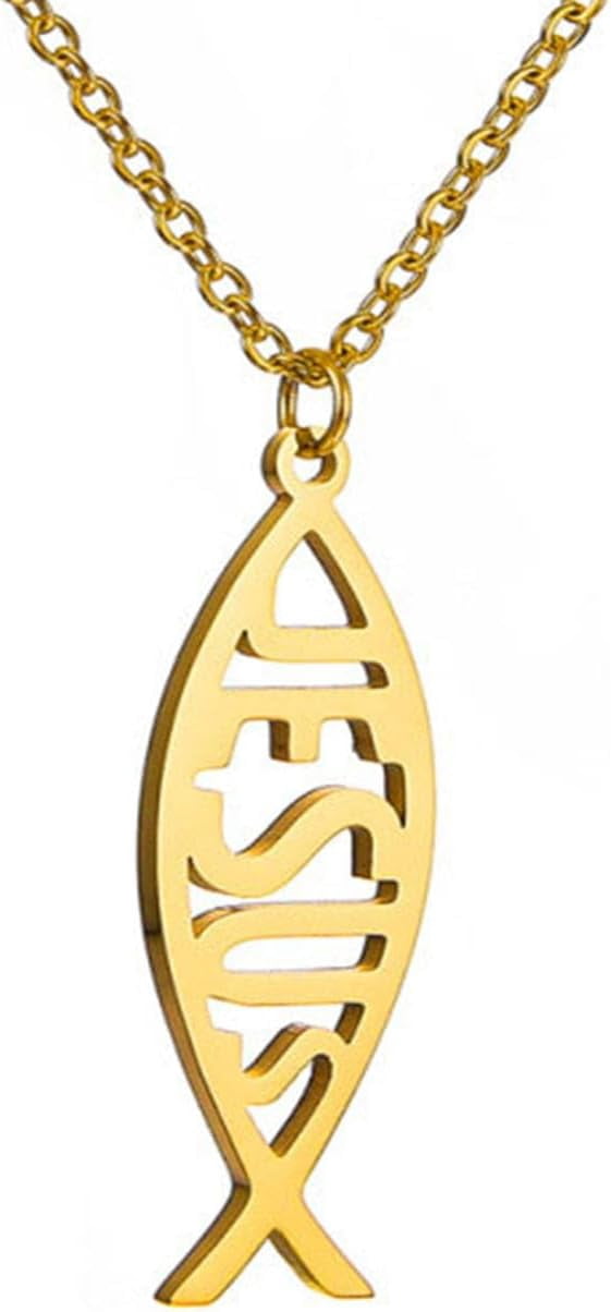 Ichthus Necklace for Women Christian Jesus Fish Necklace Christ Fish ...