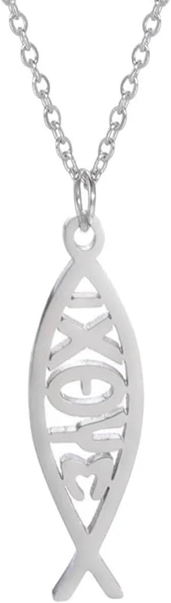 Ichthus Necklace for Women Christian Jesus Fish Necklace Christ Fish ...
