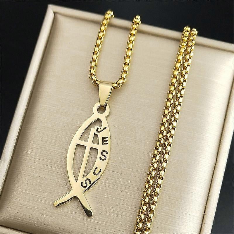 Ichthys Jesus Fish Cross Christ God Pendant Necklace For Women Men ...