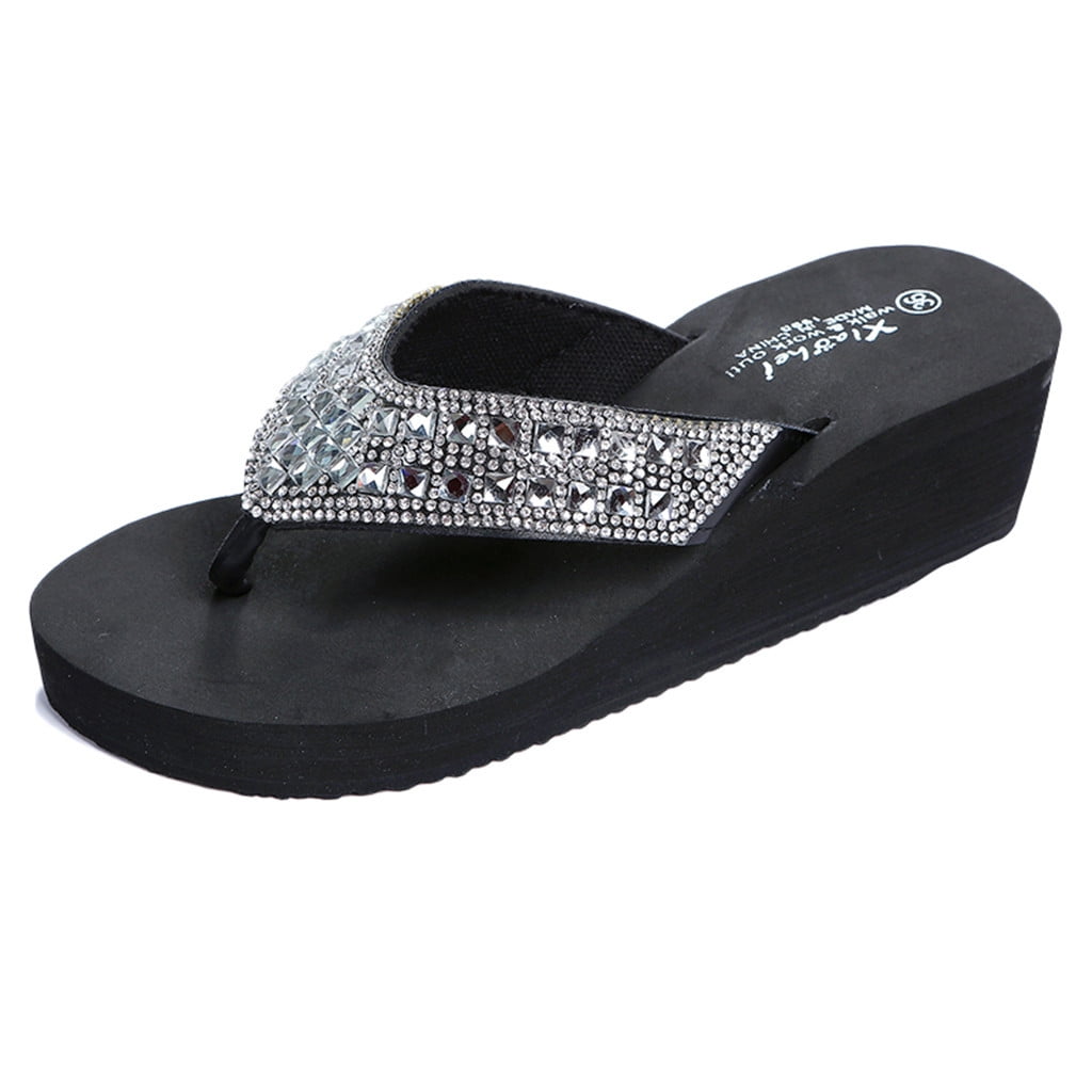 Ichuanyi Women's Summer Slippers, Fashion Rhinestones Wedges, Casual ...