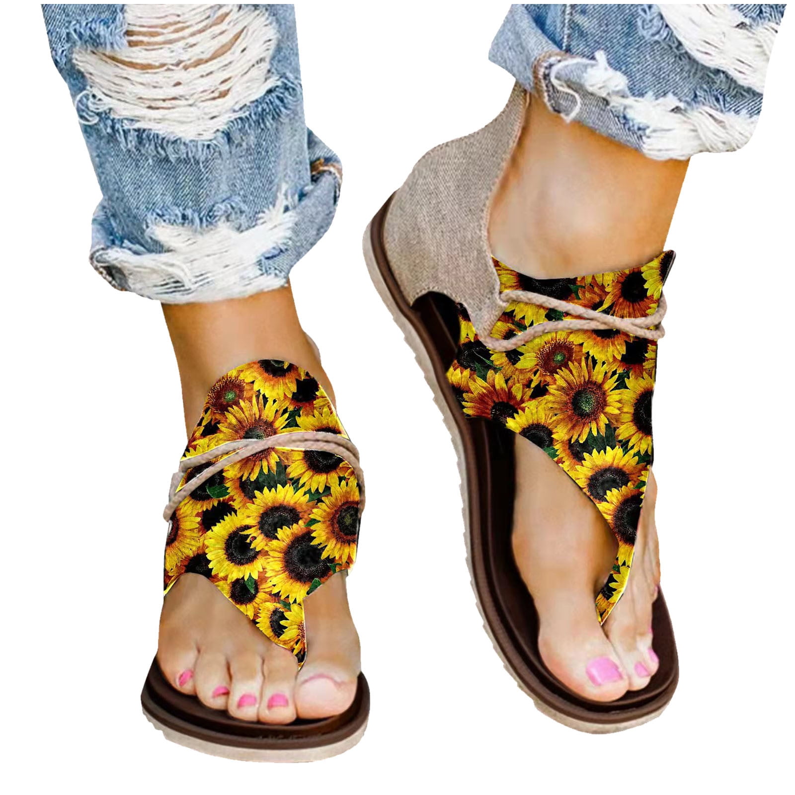 Ichuanyi Slippers for Women Women Summer Clip-Toe Sunflower Shoes ...