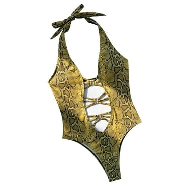 Bathing Suit For Women, Camouflage Snake Print High Waisted Bikini Set ...