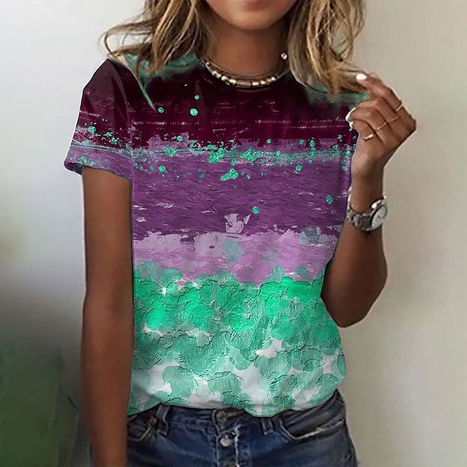 Ichuanyi Trendy Striped T Shirt for Women Summer Graphic Tee Tops ...