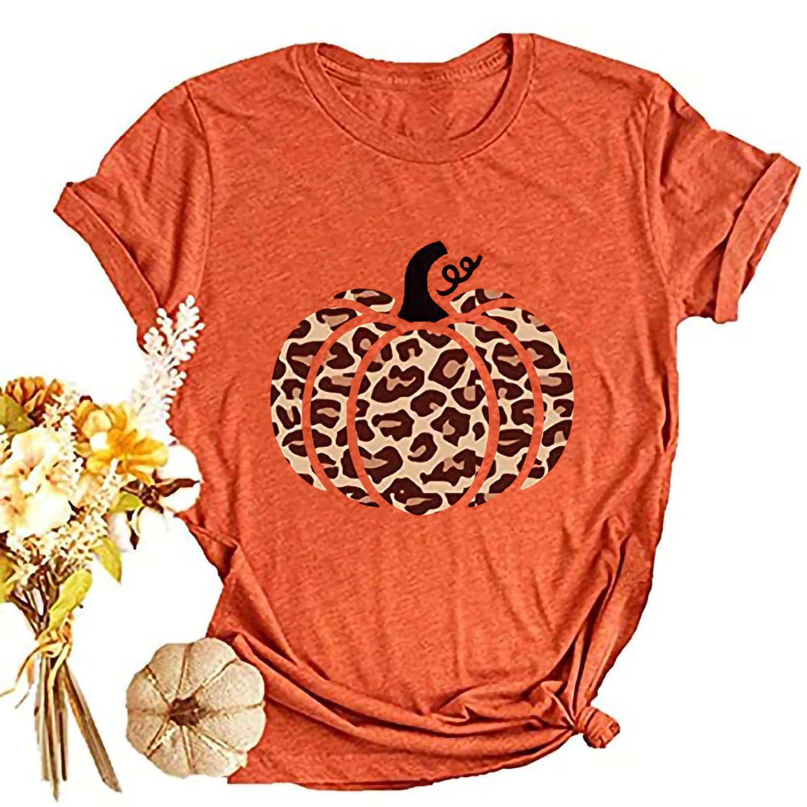 Ichuanyi Winter Pumpkin Women's Shirt Women Plaid Leopard Graphic Tees ...