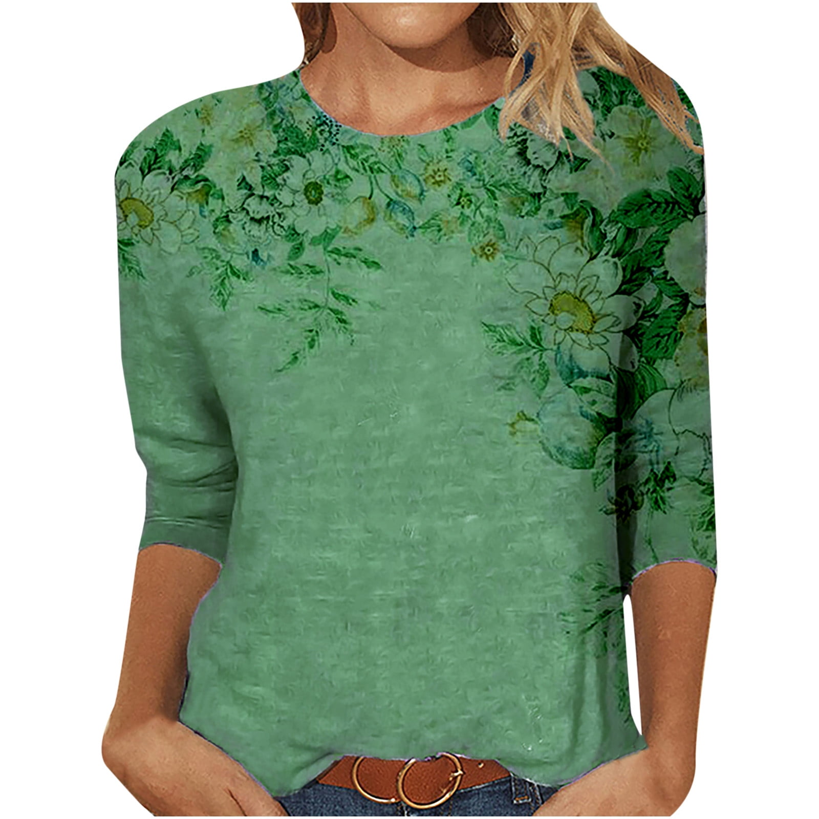 Ichuanyi Women's Spring Fashion Printed Mid-length 3/4 Sleeves T-shirt ...