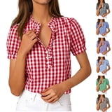 Ichuanyi Womens Button Down Plaid Shirts Short Sleeve Loose Summer Tops ...