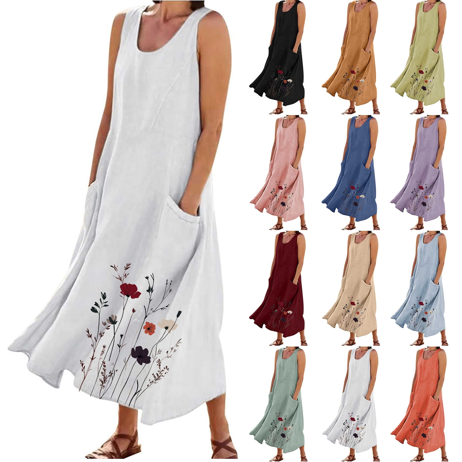 Ichuanyi Womens Maxi Dress 2026 Sleeveless Summer Dresses V Neck Casual ...