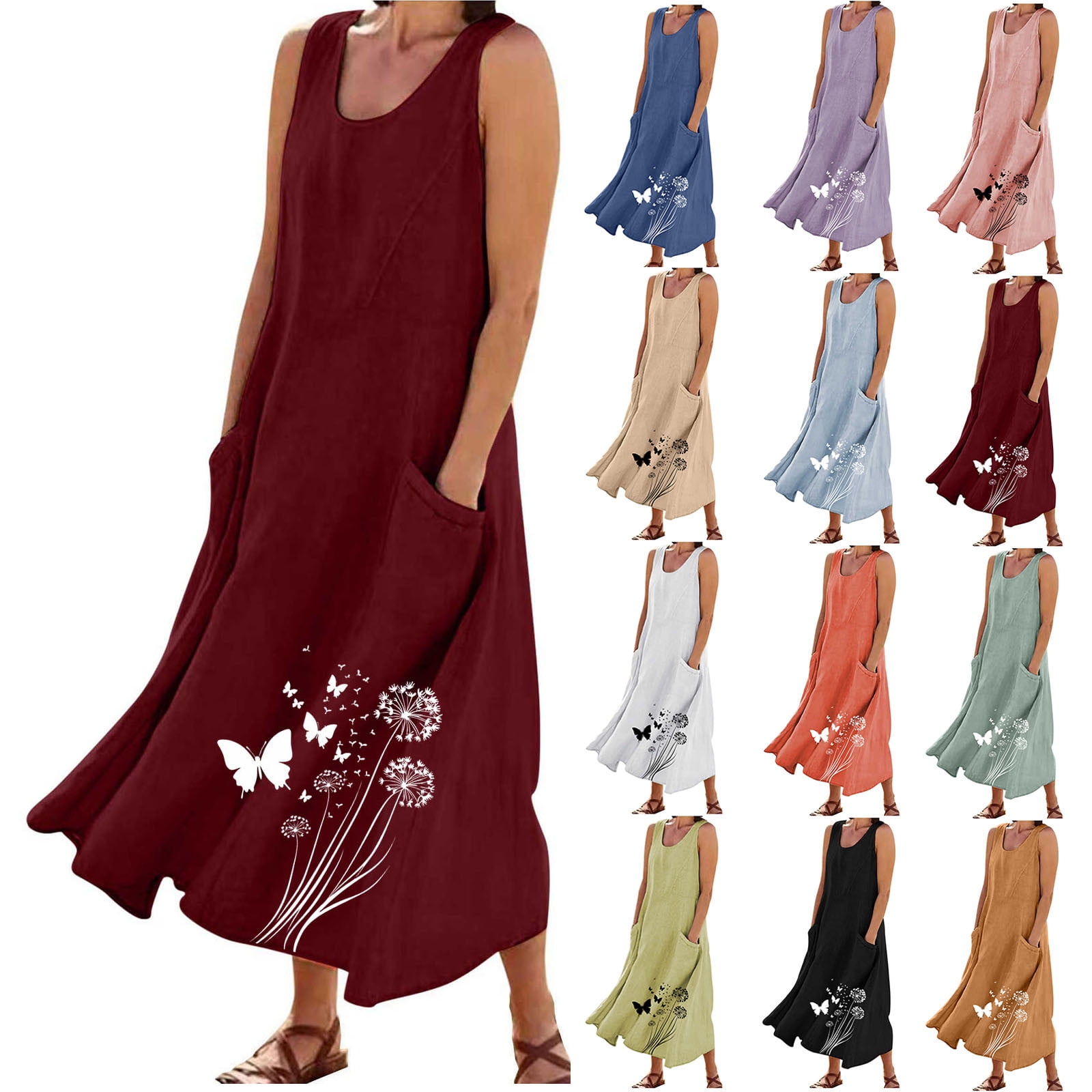 Ichuanyi Womens Maxi Dress 2026 Sleeveless Summer Dresses V Neck Casual ...