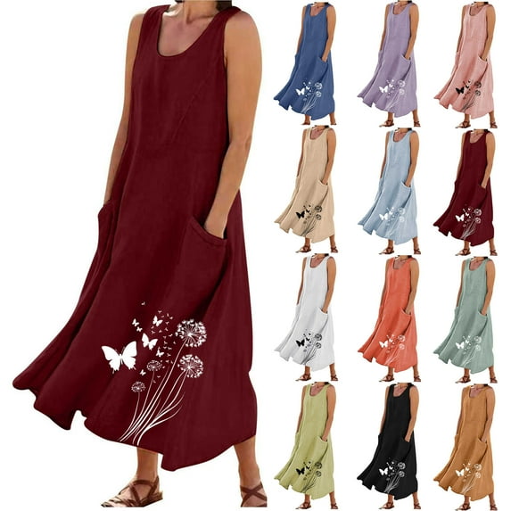 Ichuanyi Womens Maxi Dress 2026 Sleeveless Summer Dresses V Neck Casual ...