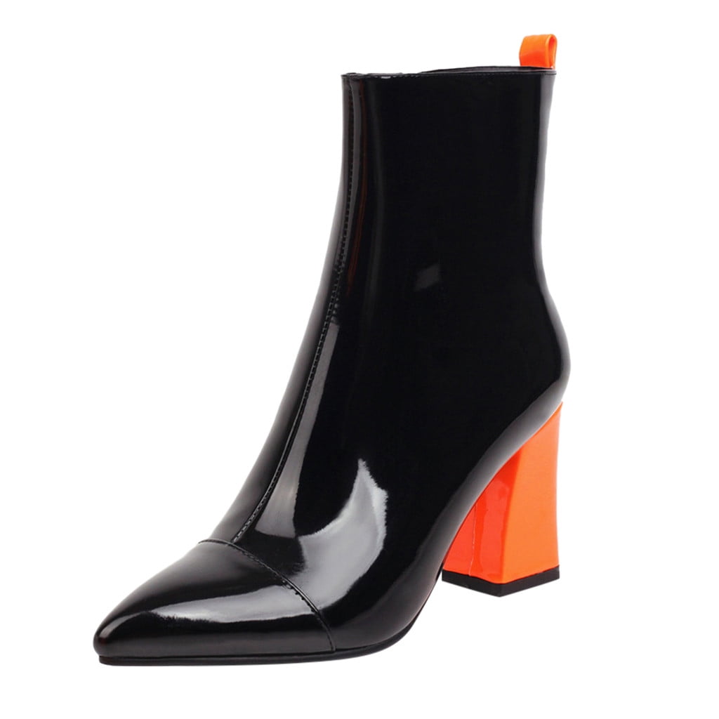 Ichuanyi Womens Shoes Women's Oversized Colorblock Patent Leather Boots ...