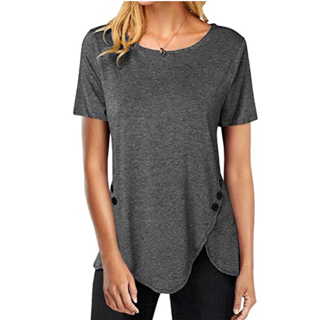 Ichuanyi Womens Summer Solid Tops Tees Short Sleeve Casual Round Neck T ...