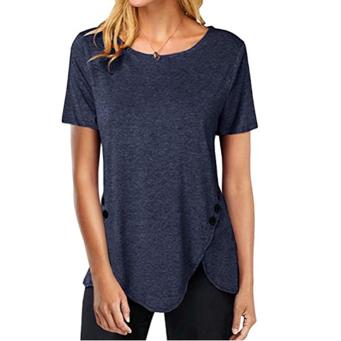 Ichuanyi Womens Summer Solid Tops Tees Short Sleeve Casual Round Neck T ...