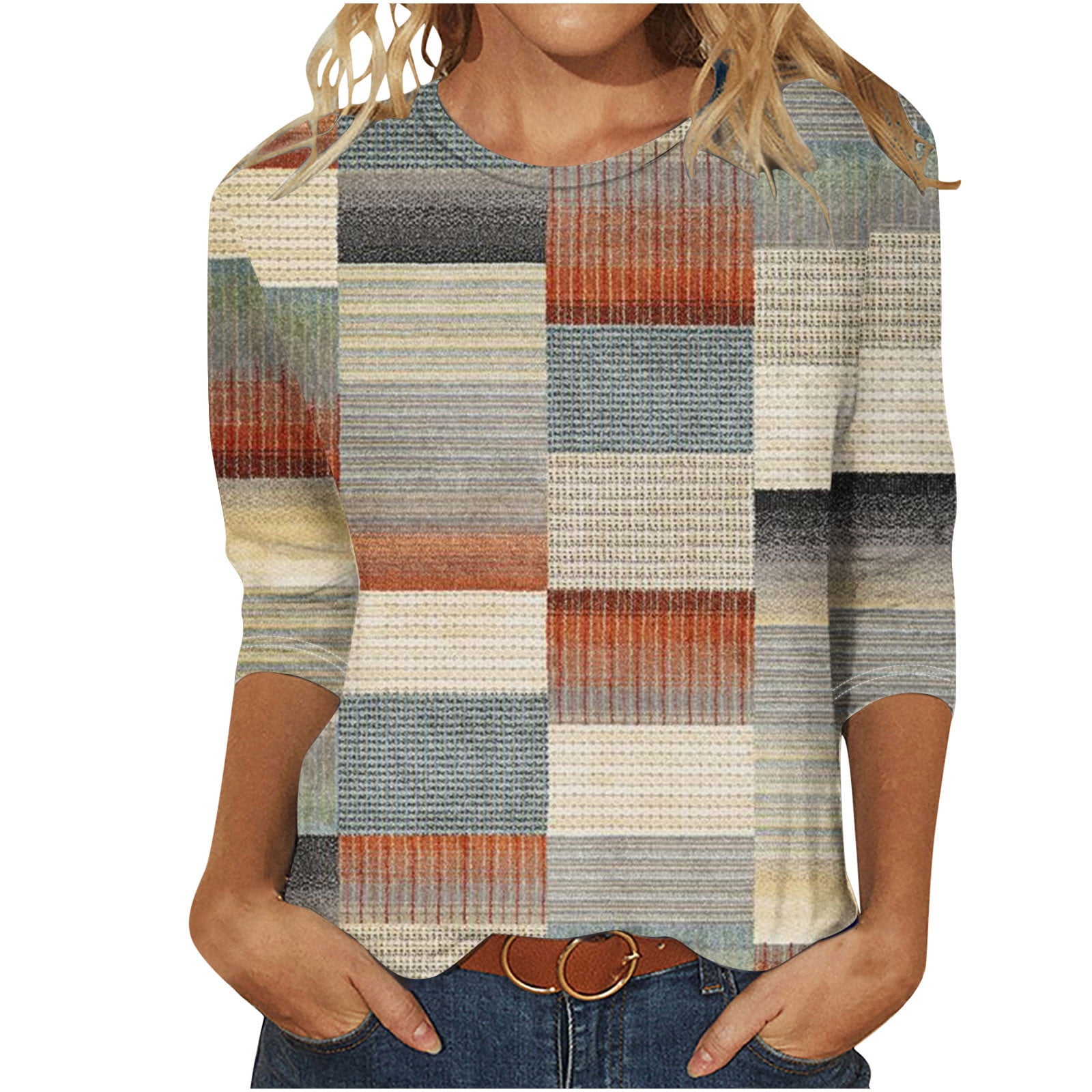 Ichuanyi Womens Tops, Fall and Winter Women's Geometric Pattern Print ...