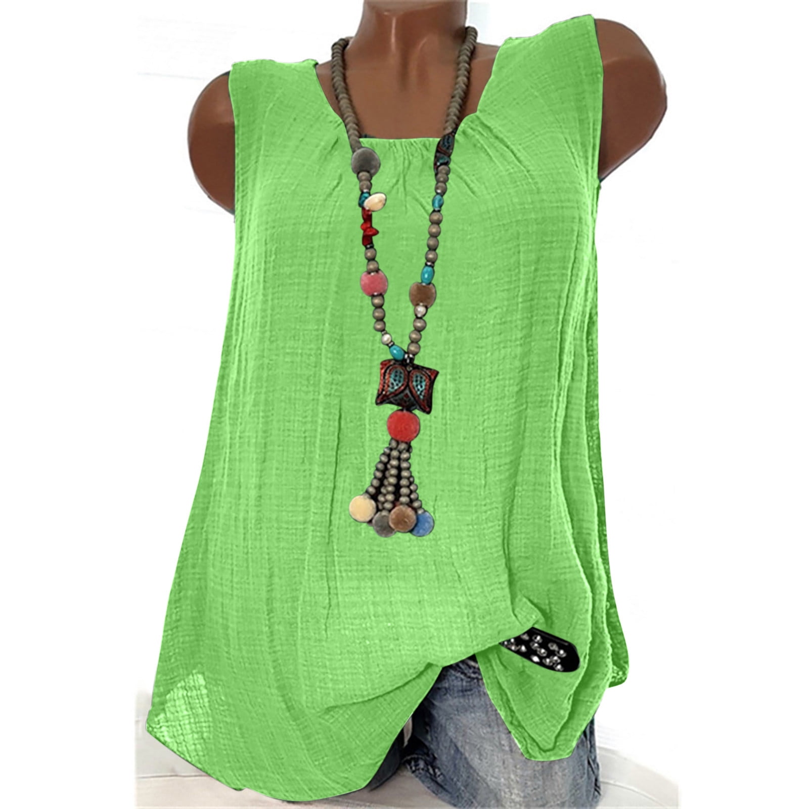 Ichuanyi Womens Tops Womens Cotton Linen Sleeveless Baggy T-shirt Vest ...