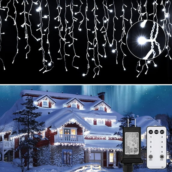 Icicle Christmas Lights Outdoor, 40Ft 432 LED Waterproof White Icicle ...