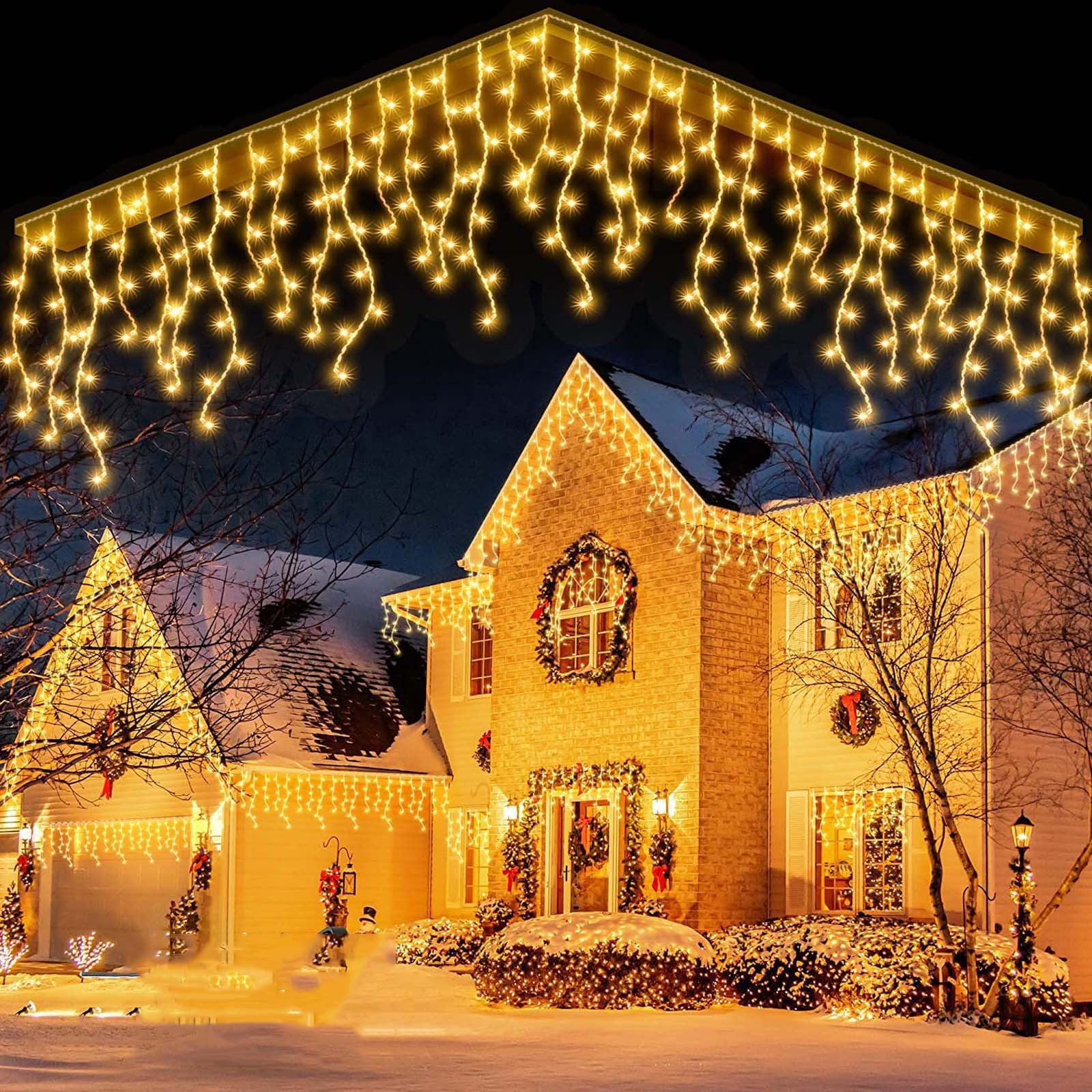 Icicle Lights Christmas Lights Outdoor Extendable Dripping Lights Warm ...