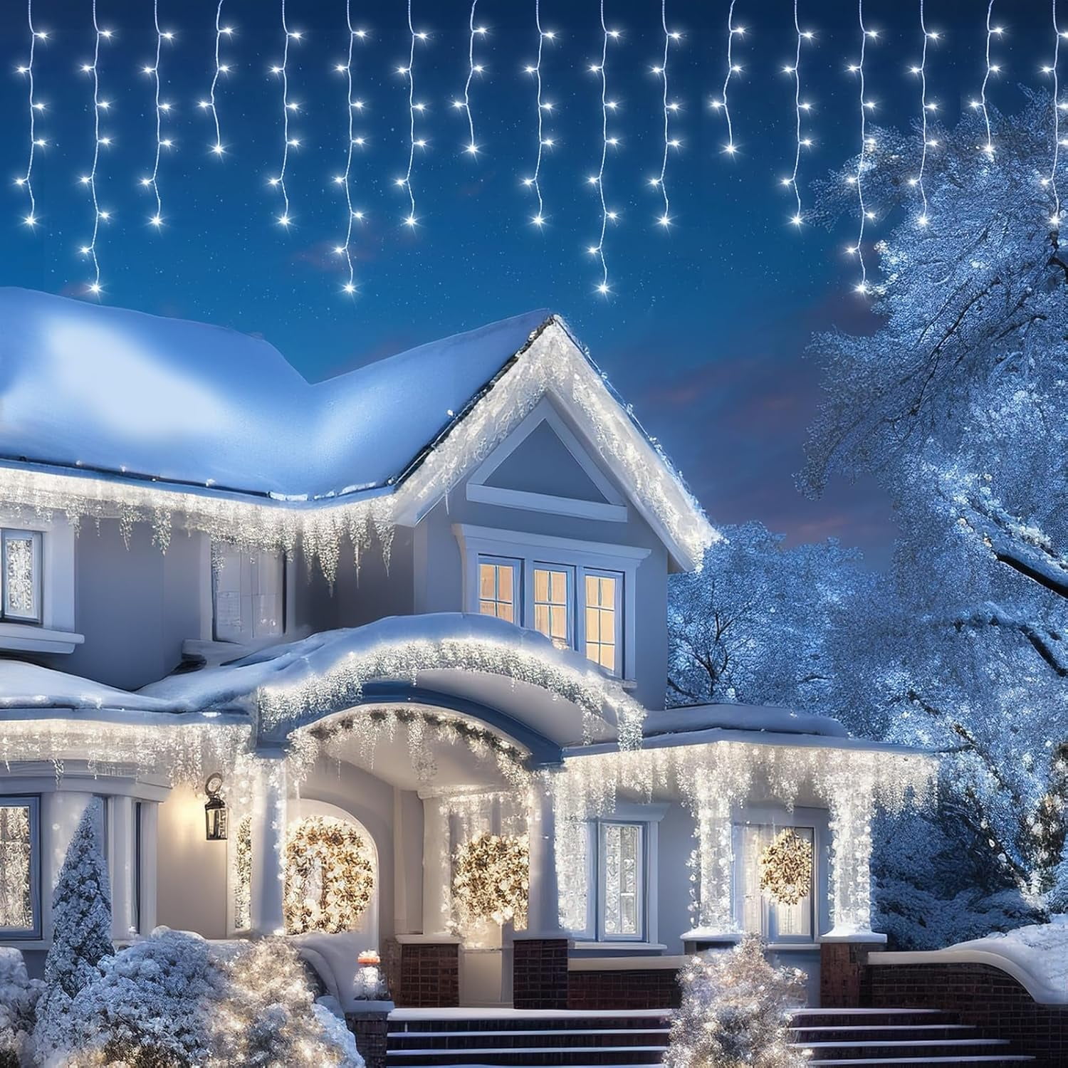 Icicle Lights for Outside, 66Ft 736 LED White Christmas Lights with 138 ...