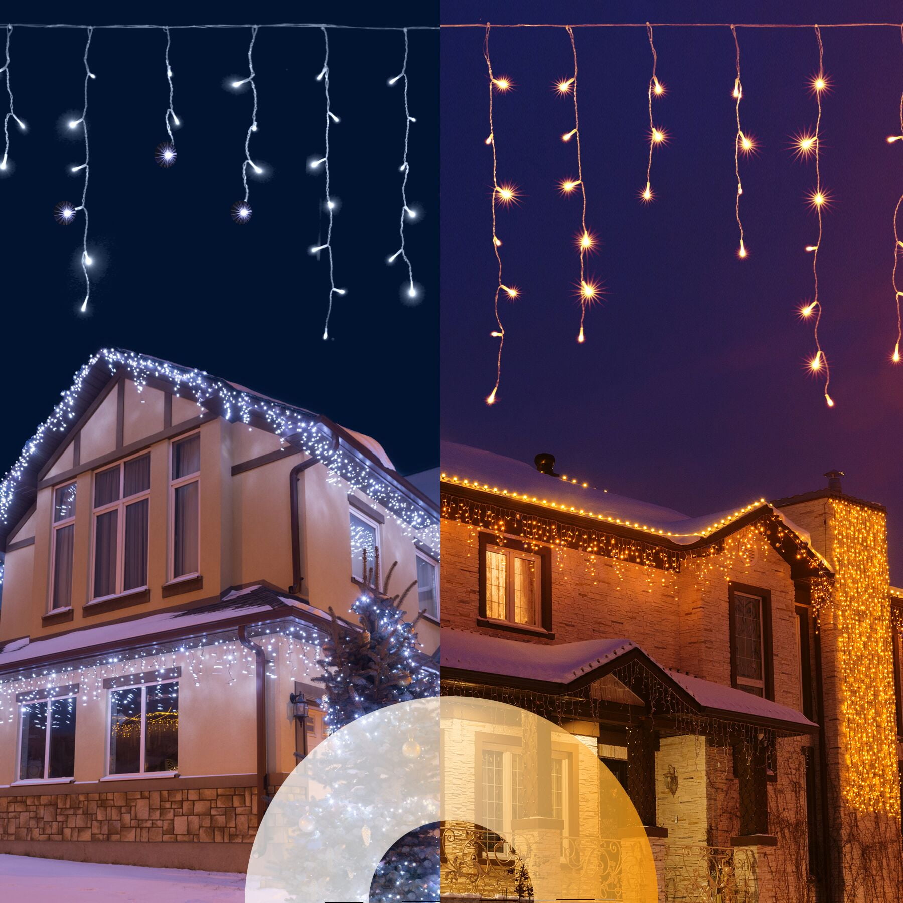 30FT 300 LED Icicle String Lights, Indoor & Outdoor Christmas Light ...
