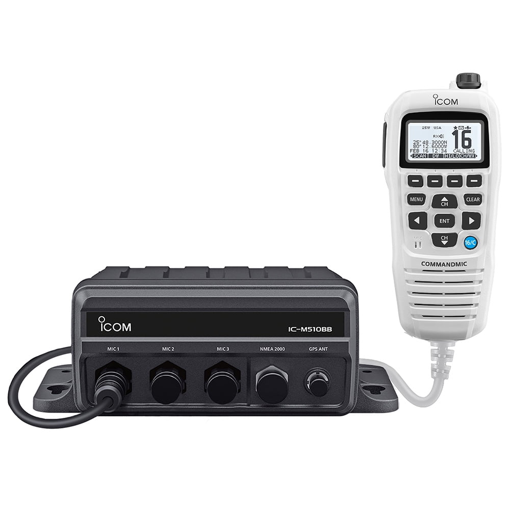 Icom M510BB GW 21 Black Box VHF w/White Command Mic 3 Command Mic Ports ...