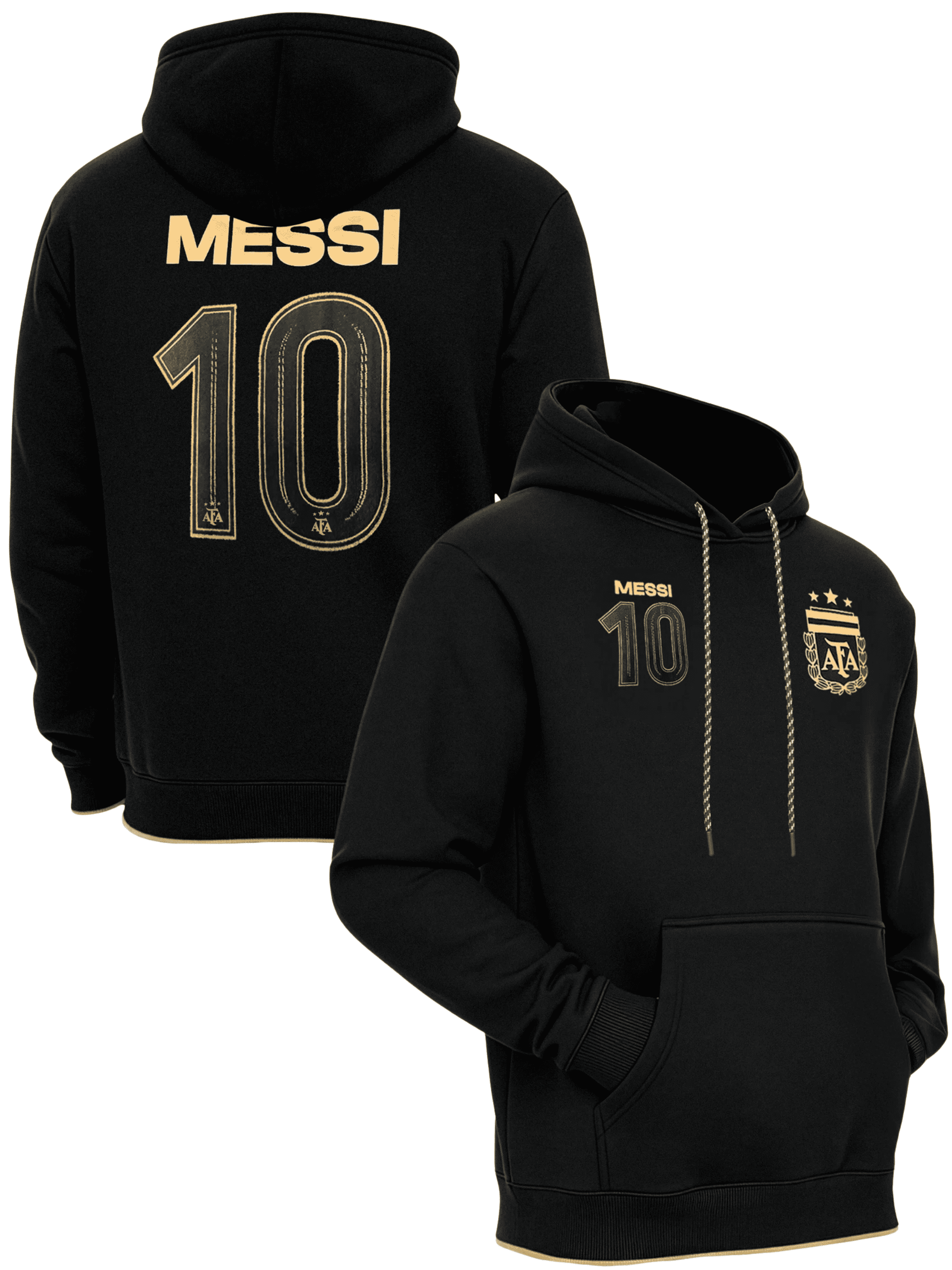 Icon Sports AFA Messi #10 Pullover Hoodie, Black/Gold, Cotton-Poly, YS ...