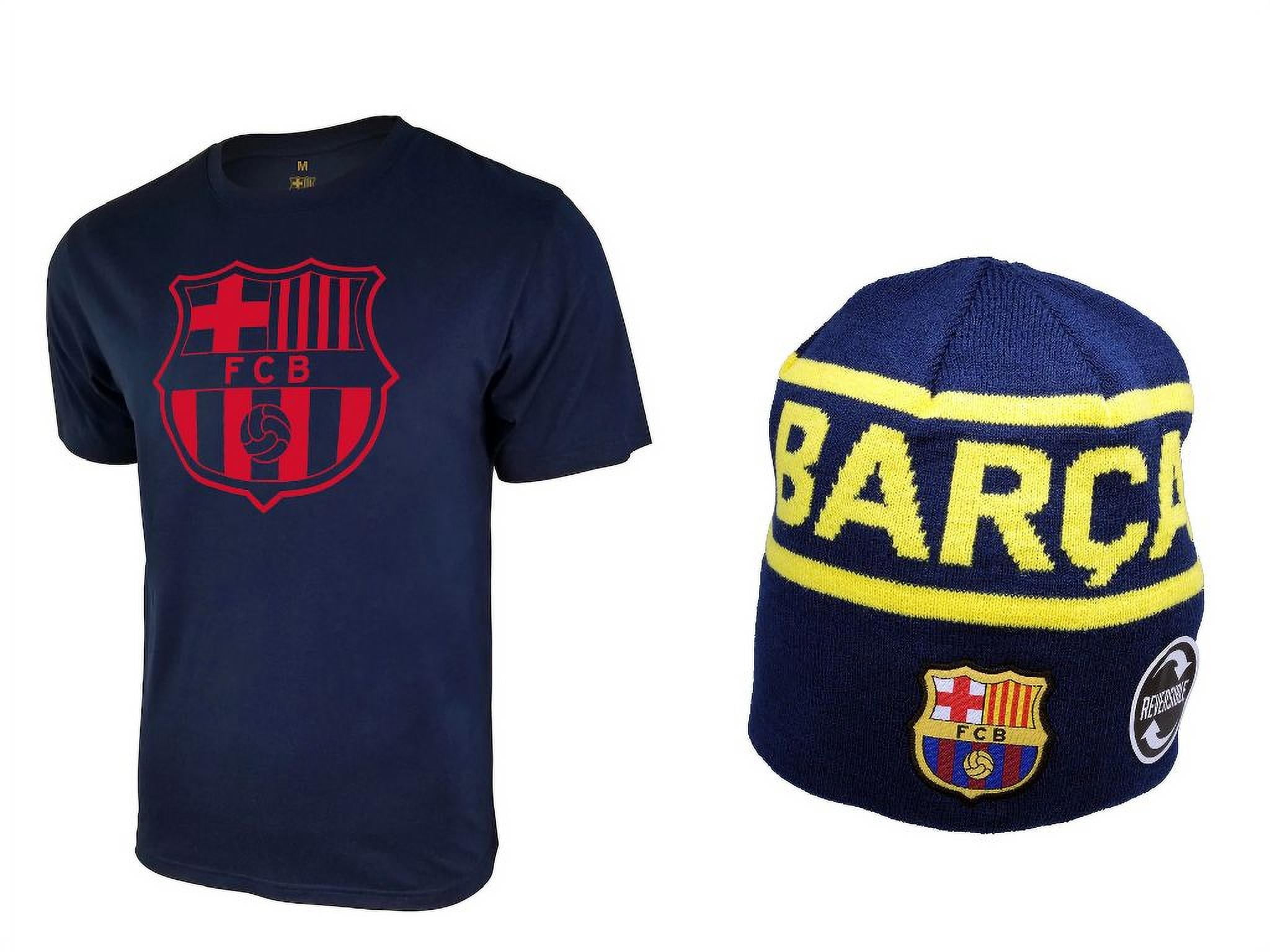 Icon Sports Men FC Barcelona Official Soccer T-Shirt and Beanie Combo ...