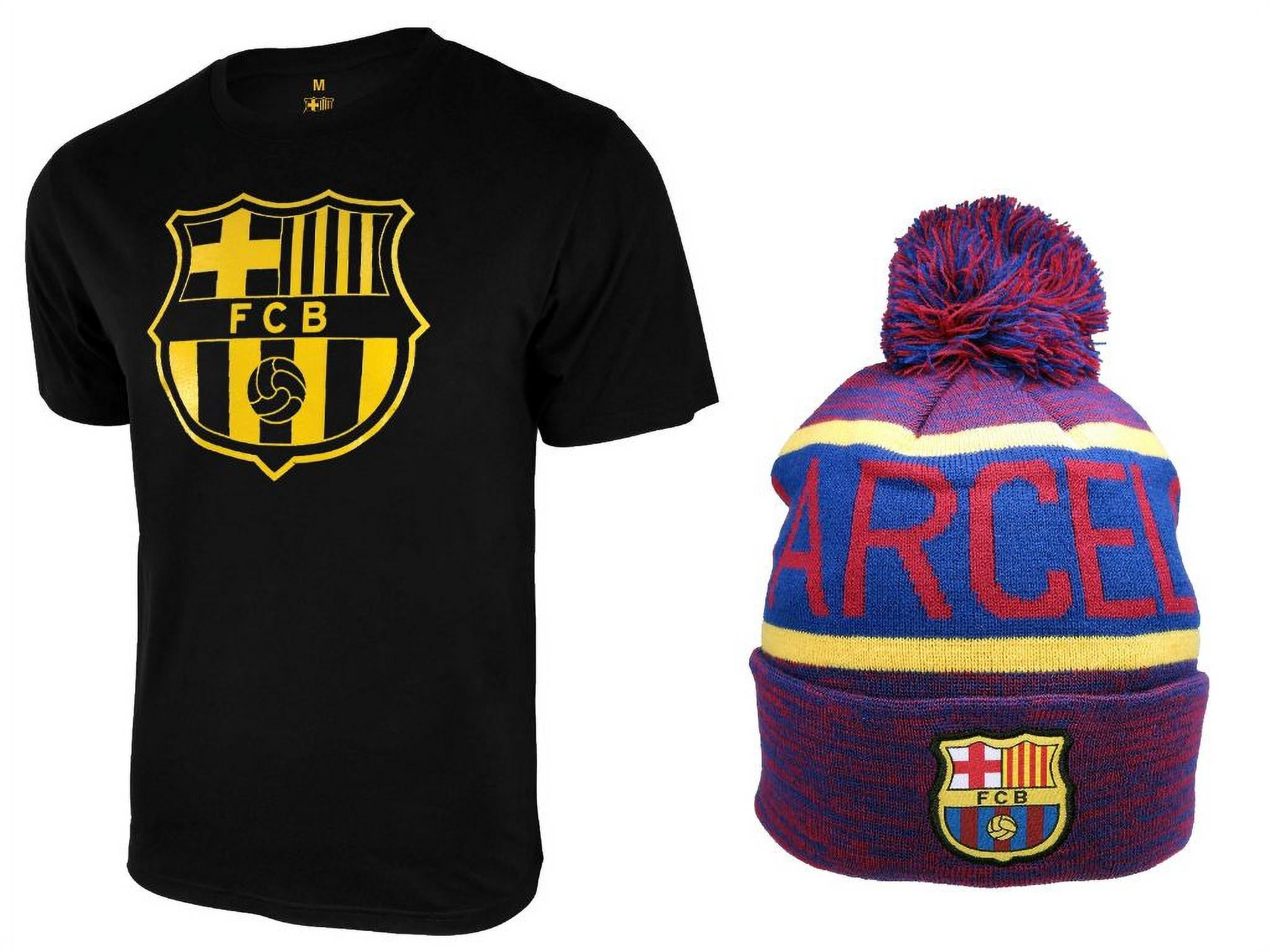 Icon Sports Men FC Barcelona Official Soccer T-Shirt and Beanie Combo ...