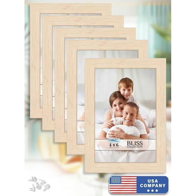 Icona Bay 4x6 Light Oak Picture Frames, 5 Pack, Bliss Tabletop Frames ...