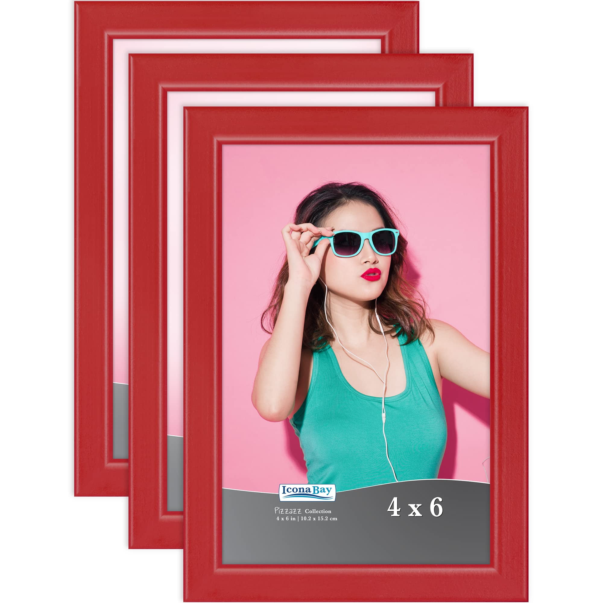 Icona Bay Colored 4x6 Red Solid Wood Picture Frames with Glass Front, 3 ...