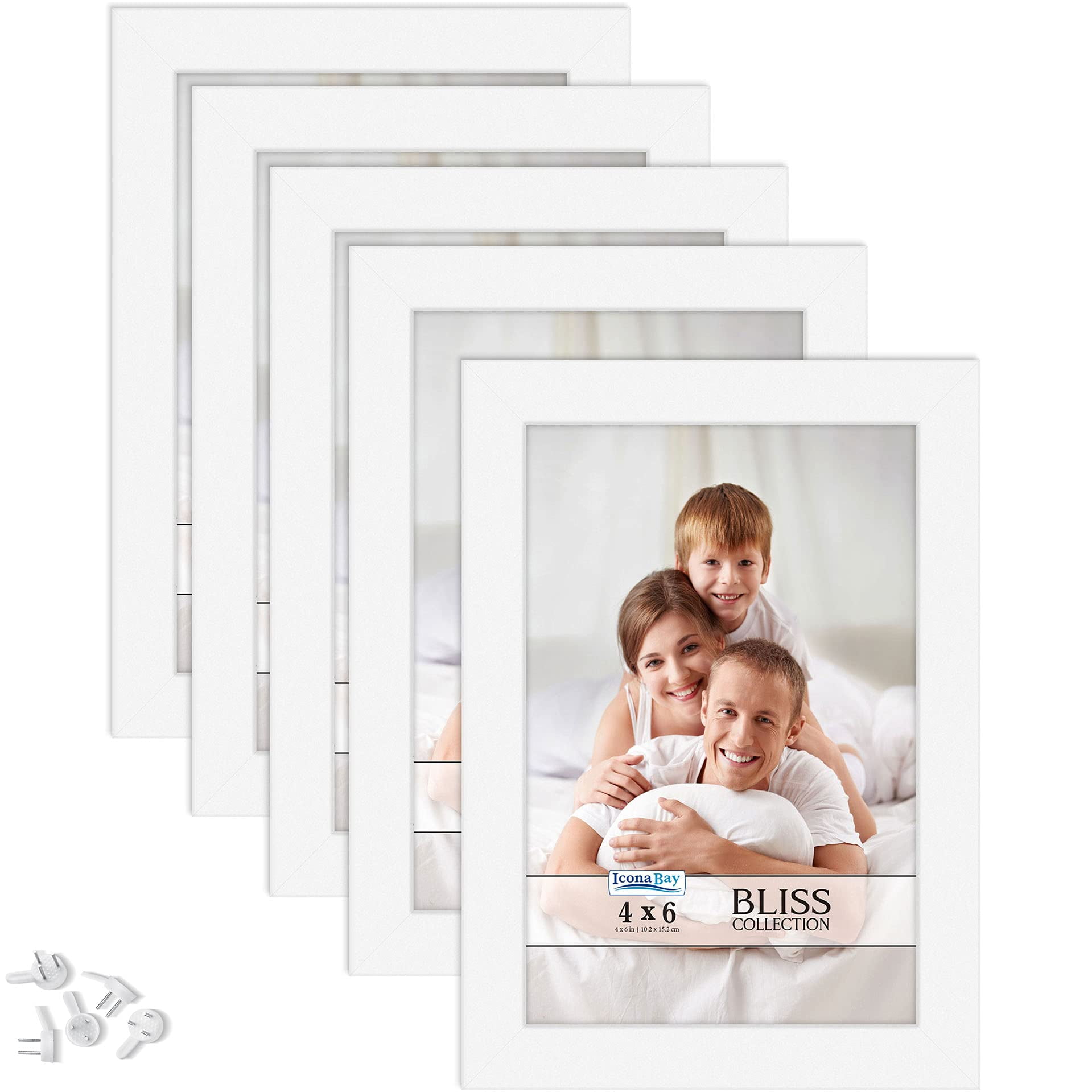 Icona Bay 4x6 White Picture Frames, 5 Pack, Bliss Tabletop Frames ...