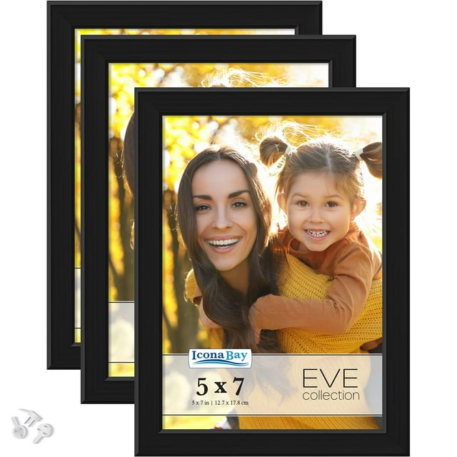 Icona Bay 5x7 Black Picture Frames, 3 PK, Eve Tabletop Picture Frames ...