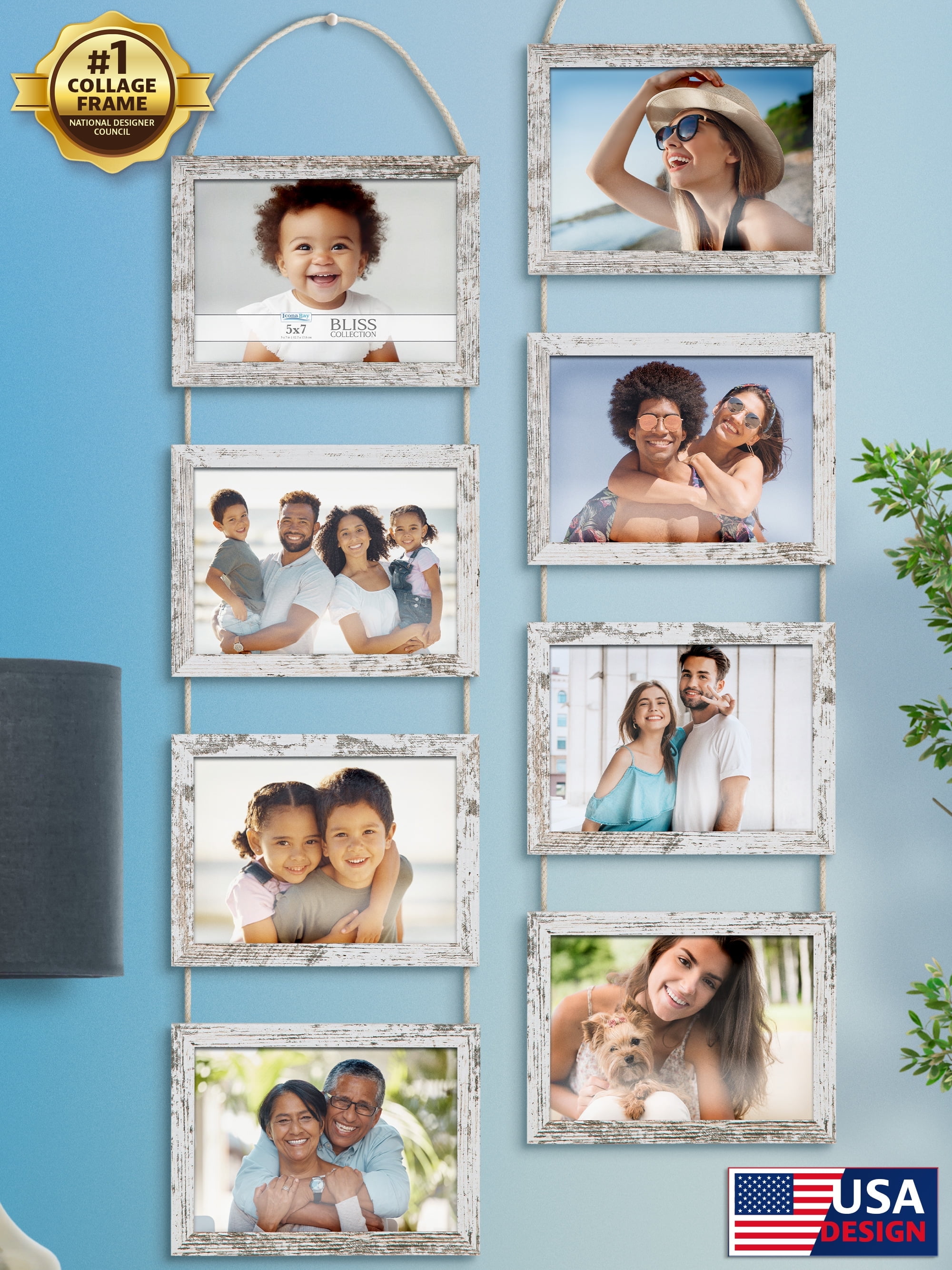 Icona Bay 5x7 Multiple Slots Vertical Gallery Set, 4 Distressed White ...