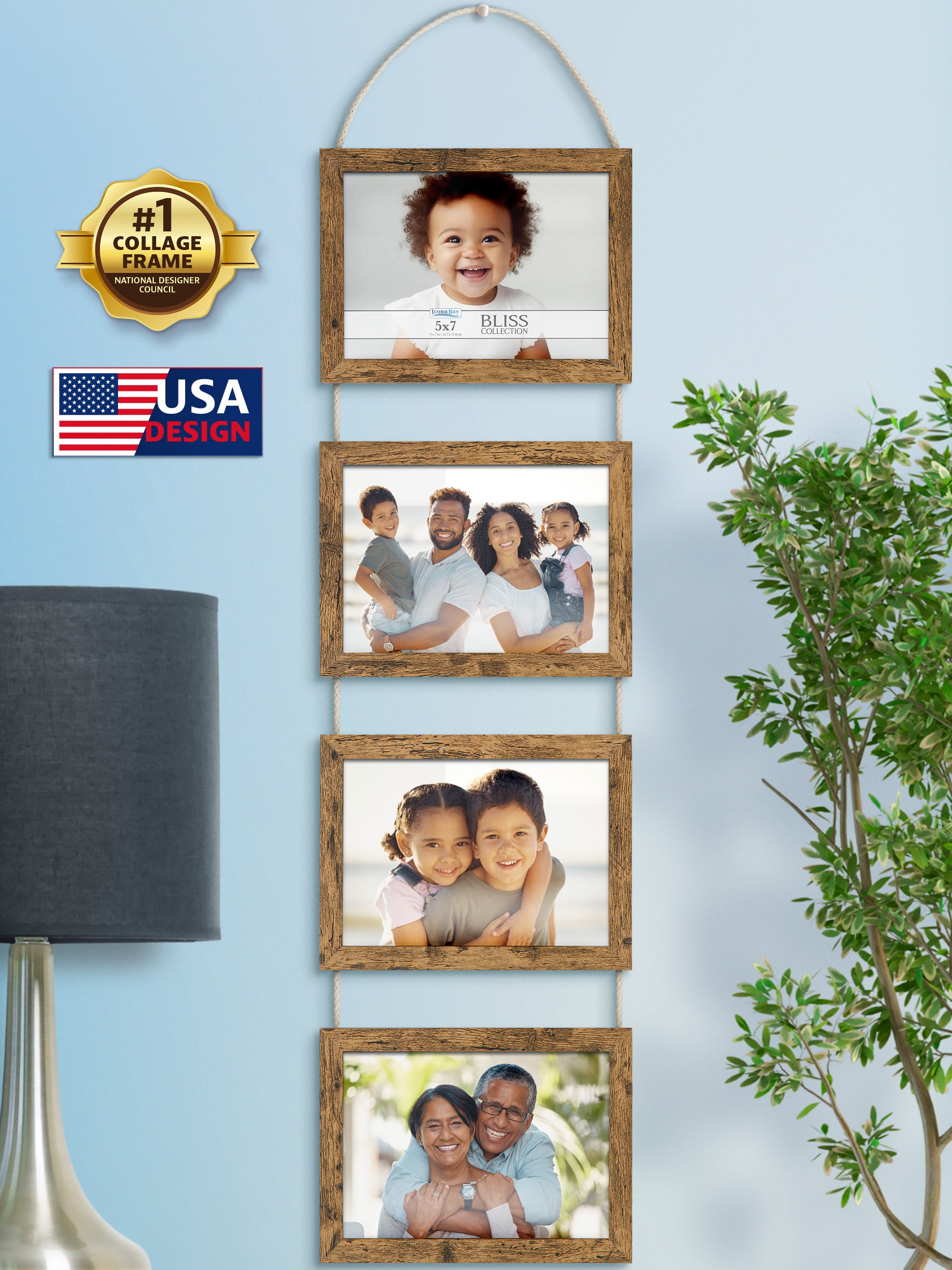 Icona Bay Rustic Brown 5x7 Hanging Picture Frame Collage for Photos ...