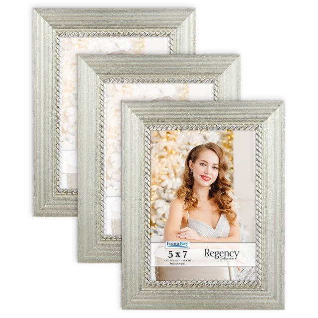 Icona Bay 5x7 Silver Picture Frames, 3 PK, Regency Tabletop Frames ...