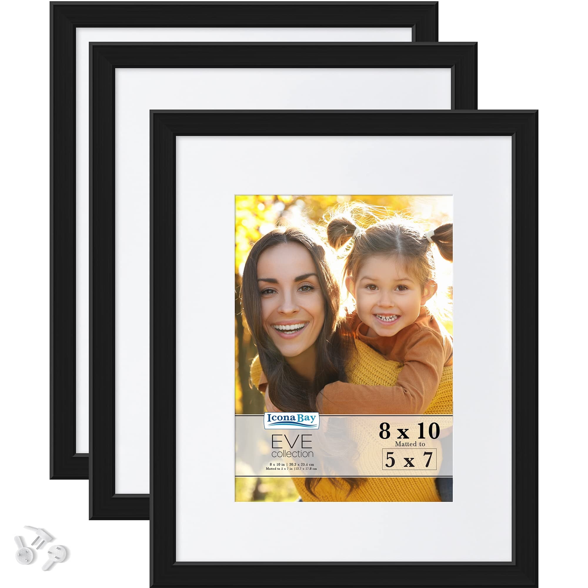 Icona Bay 8x10 Black Picture Frames with 5x7 Mats, 3 Pack, Modern ...