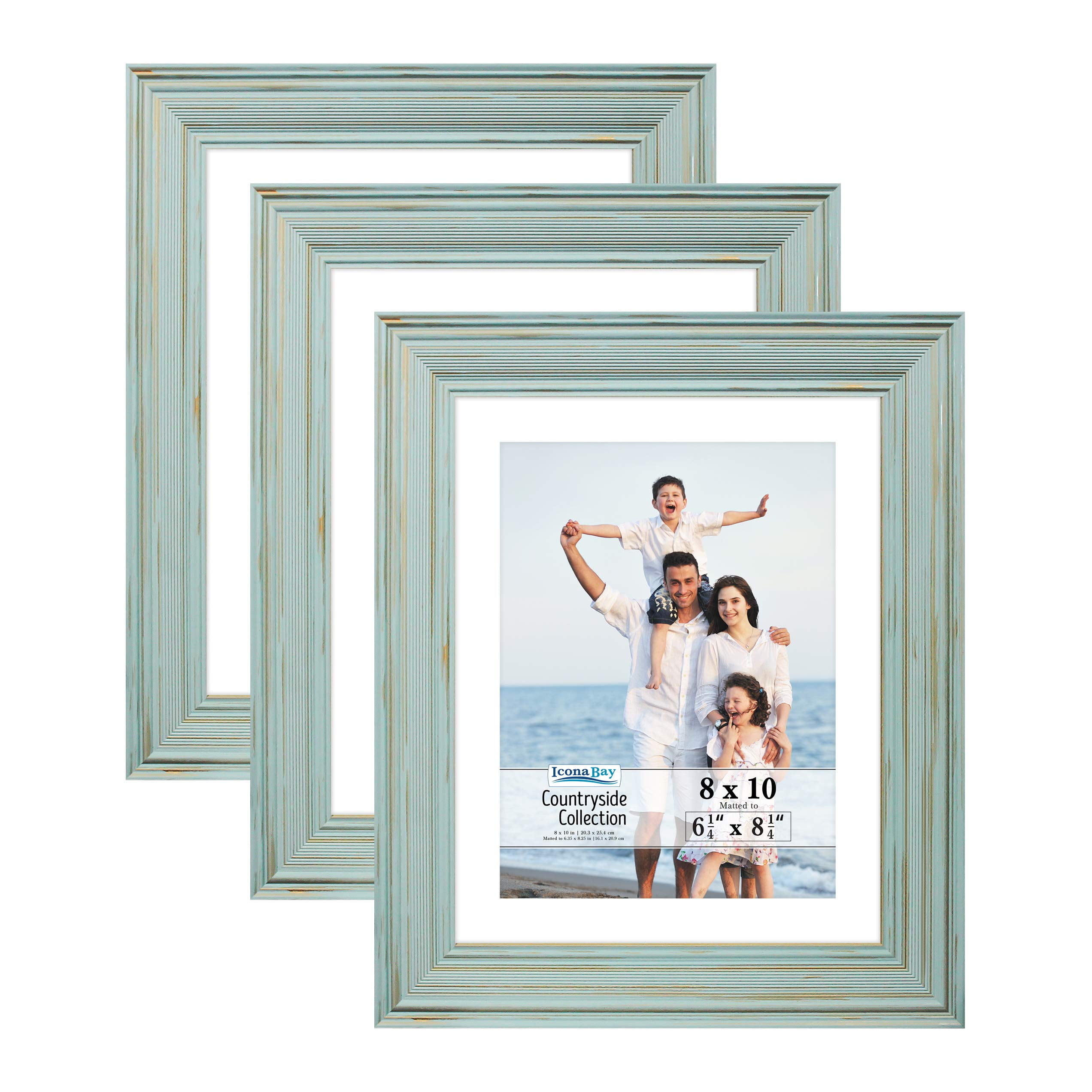 Icona Bay 8x10 Eggshell Blue Picture Frames w/ Mat, 3 Pack, Countryside ...