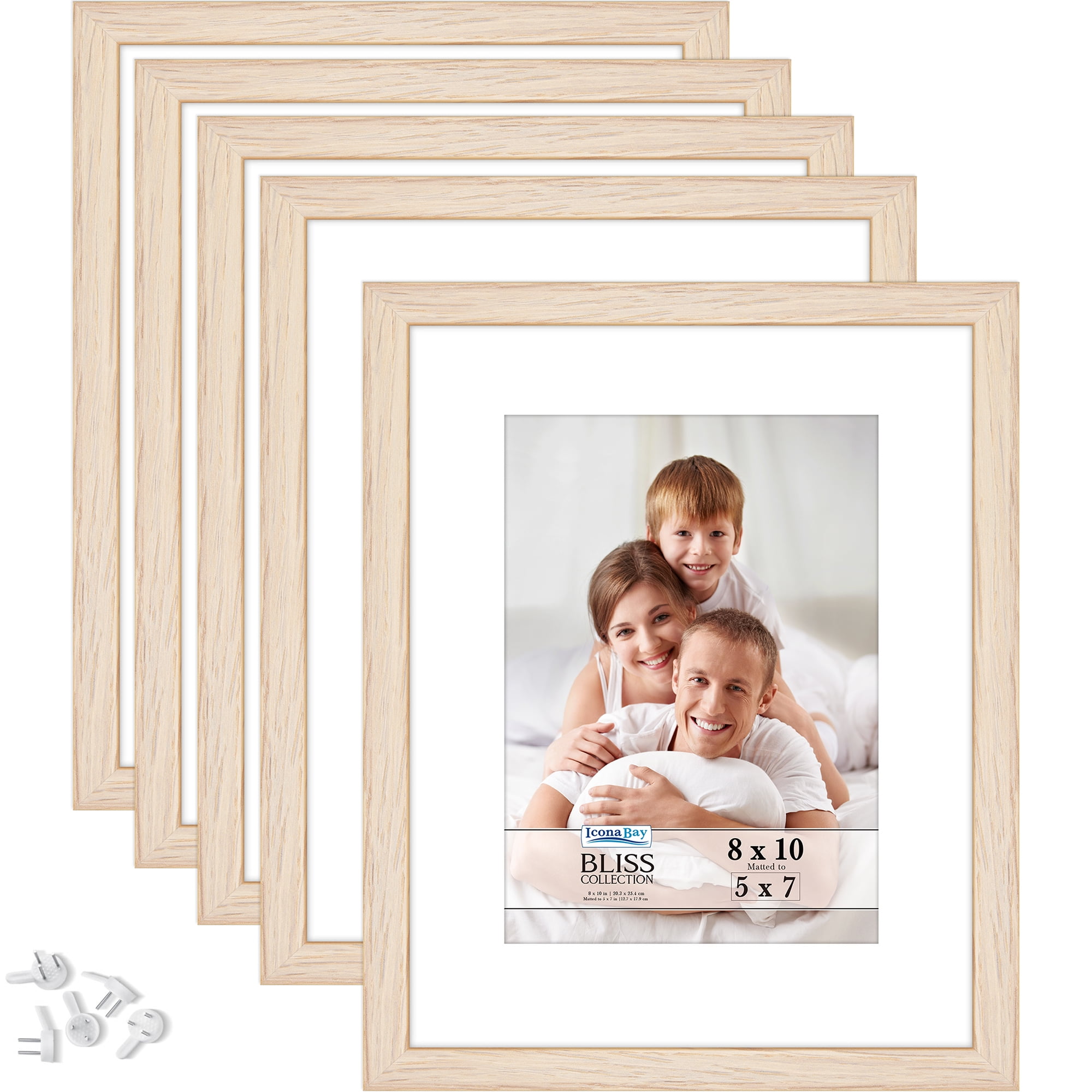 Icona Bay Pack of 5, Light Oak 8x10 Picture Frames with 5x7 Mat, Bliss ...