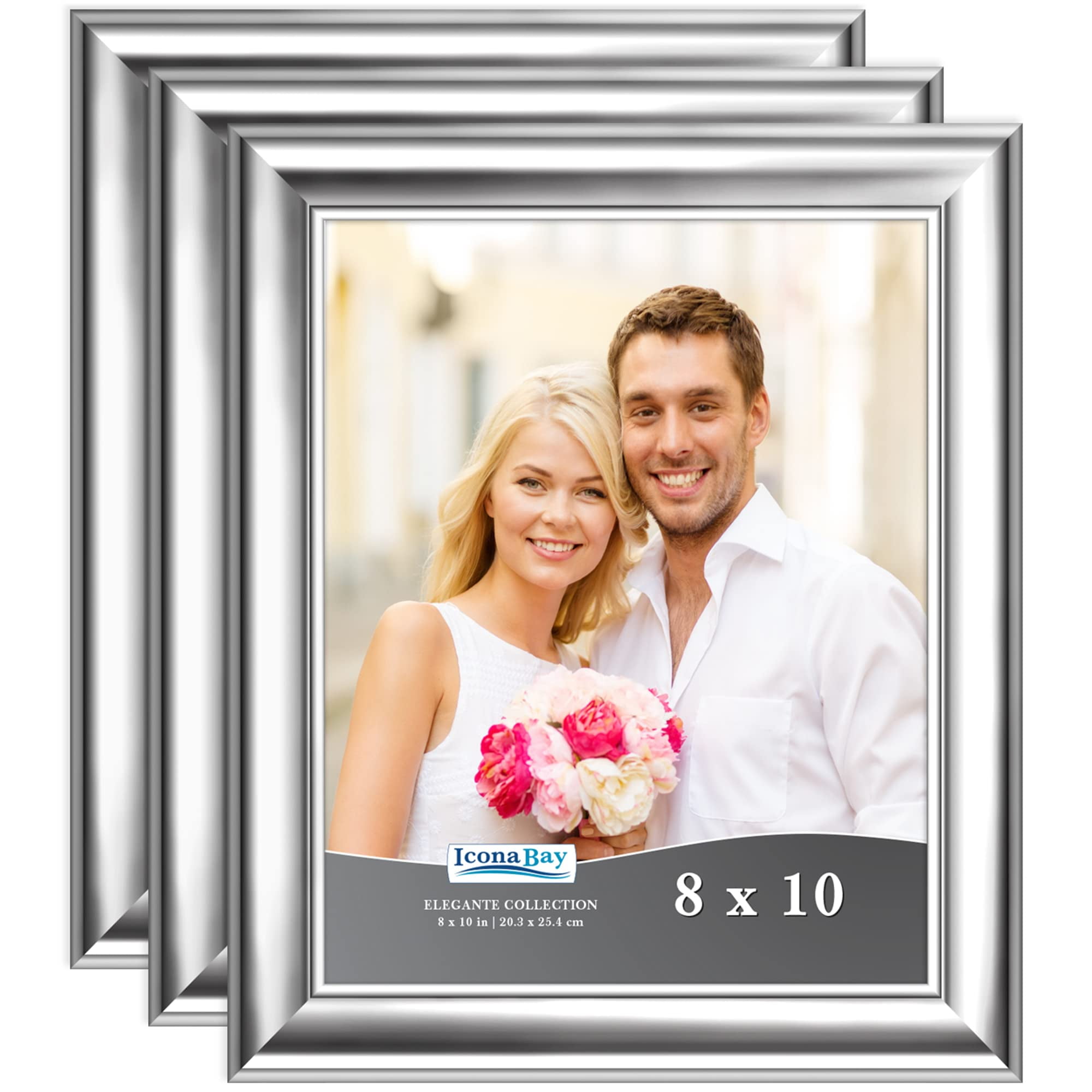 Icona Bay 8x10 Silver Picture Frame with Glass, 3 Pack, Glam Style ...