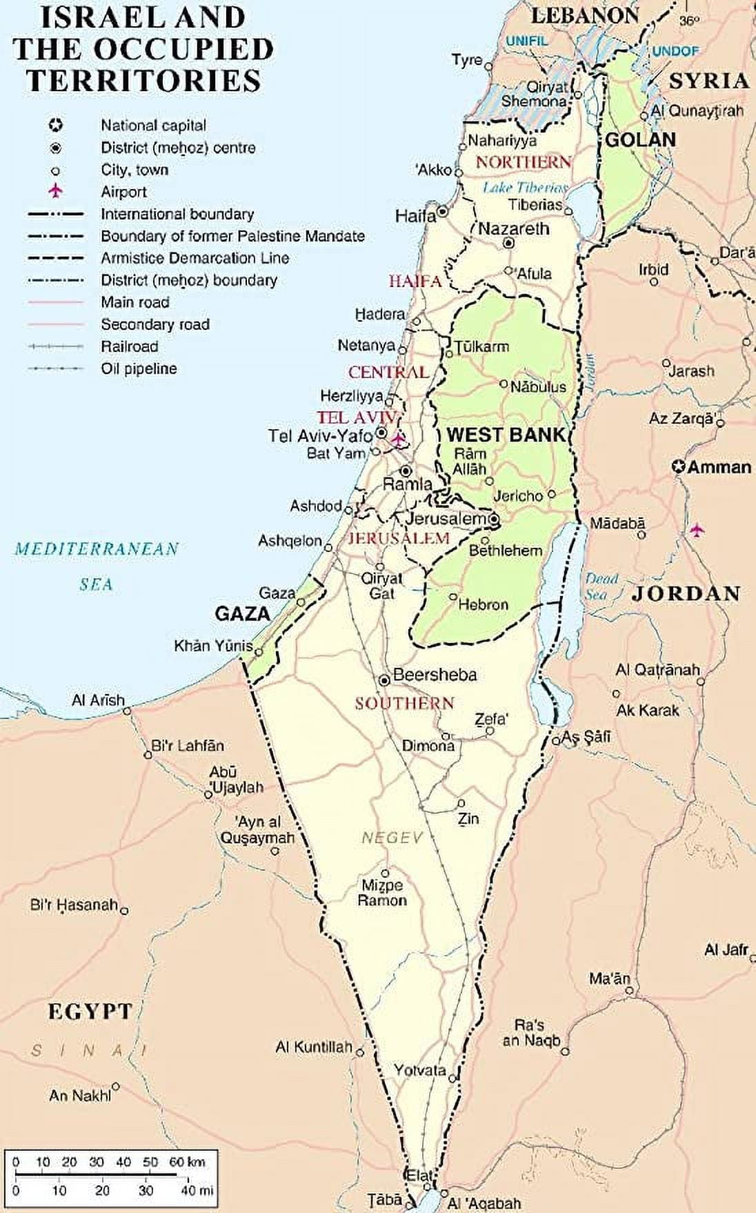 Iconic Arts Laminated 19x31 Poster Israel and Occupied Territories map ...