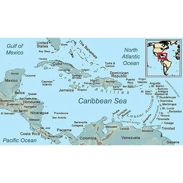Iconic Arts Laminated 23x13 Poster Caribbean General map - Walmart.com