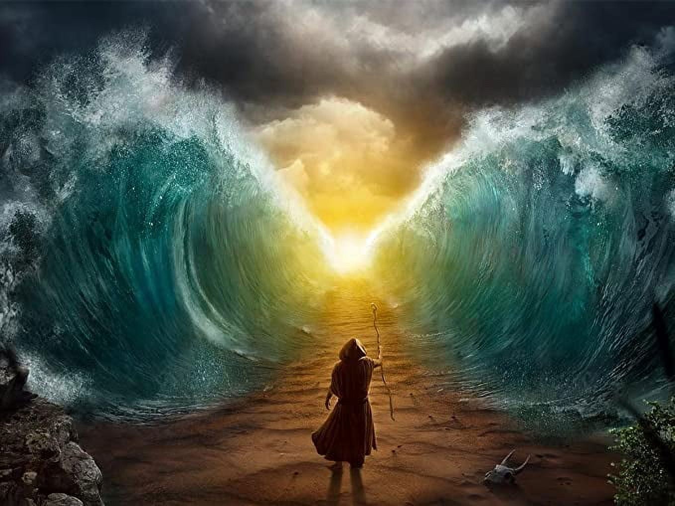 Iconic Arts Laminated 23x17 Poster: Moses Splits The sea - Biblical Photoshop Speed Art ...