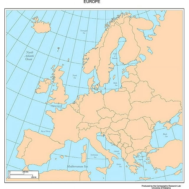 Iconic Arts Laminated 24x25 Poster: Physical Map - Europe Map with ...