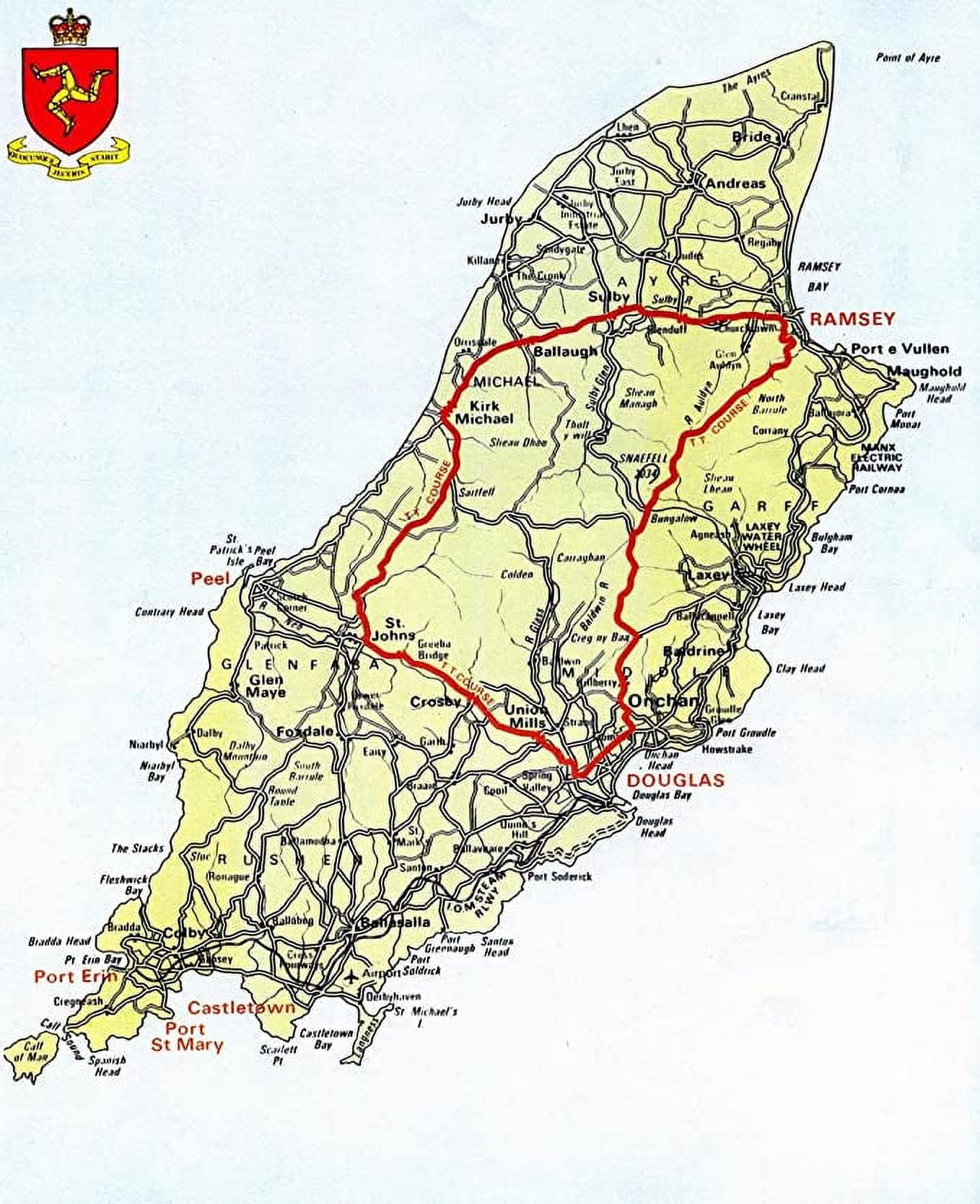 Iconic Arts Laminated 24x29 Poster: Large Scale Road map of Isle of Man ...